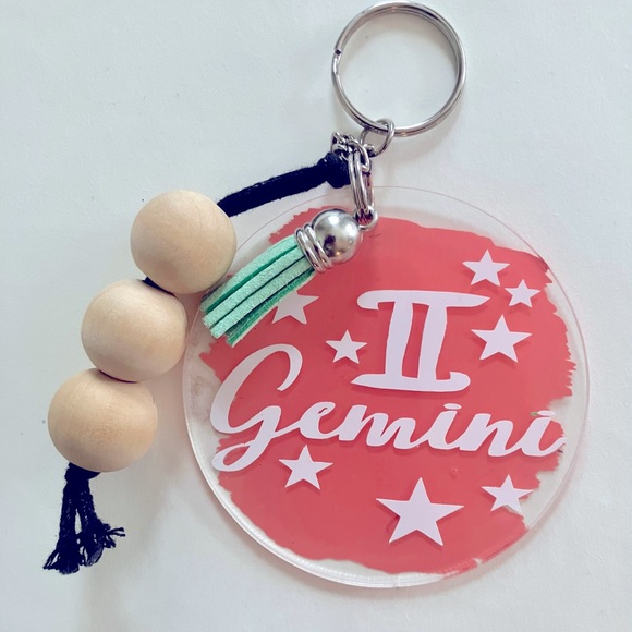 Accessories | Gemini Twins Keychain With Tassel And Easy Grab Wooden ...